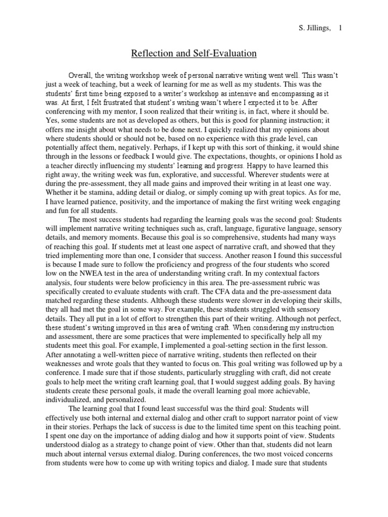 Reflection and Self-Eval | PDF | Educational Assessment | Goal
