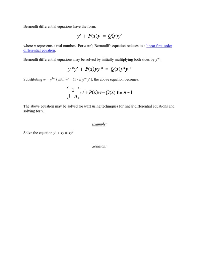 Bernoulli Formula With Sample | PDF | Differential Equations | Equations