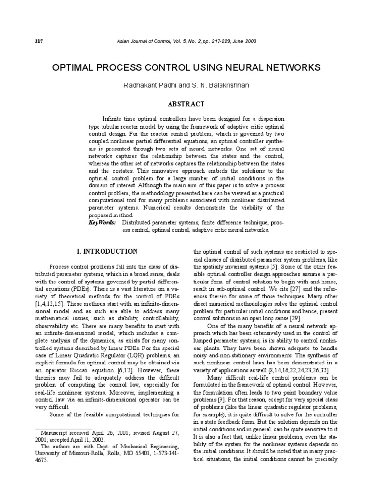 Optimal Control Using Neural Networks Pdf Optimal Control Control Theory