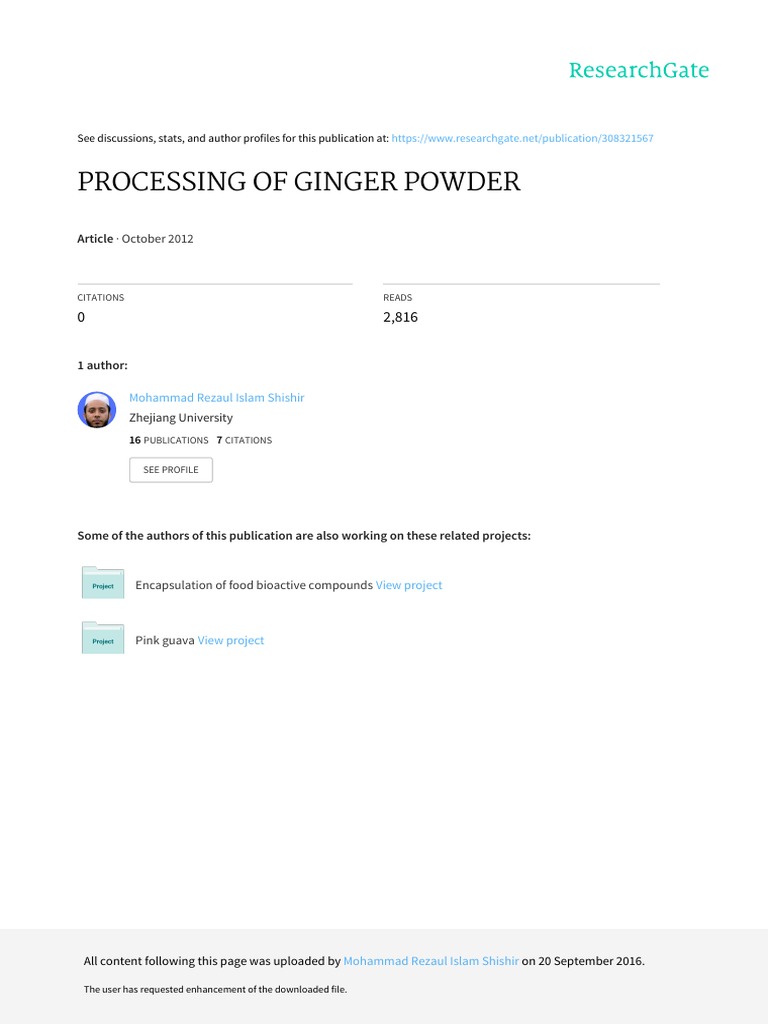 Processing of Ginger Powder | PDF | Ginger | Analysis Of Variance