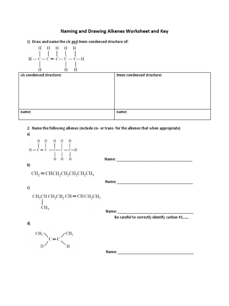 Alkenes Naming and Drawing Worksheet | PDF | Alkene | Carbon Compounds