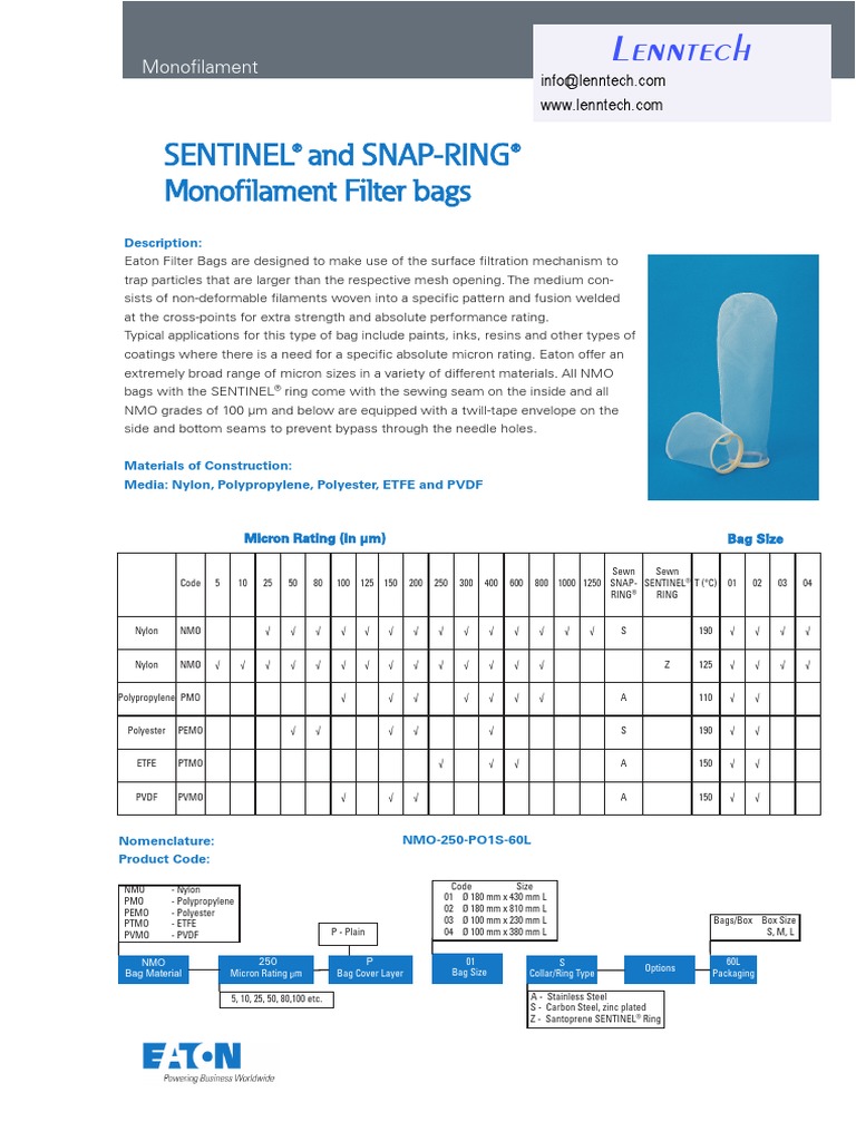 Eaton SENTINEL and SNAP RING Monofilament Filter Bags L | PDF ...