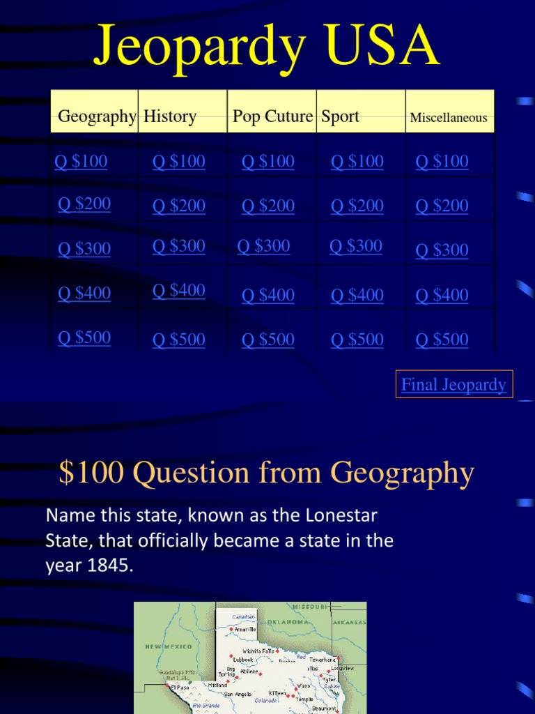 Jeopardy USA: Geography History Pop Cuture Sport | PDF | Babe Ruth ...