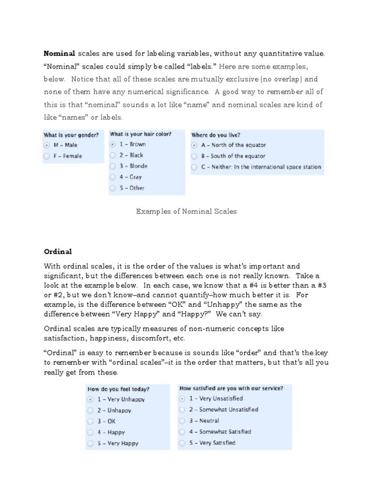 Nominal Scales Are Used For Labeling Variables Without Any Quantitative Value Pdf Level Of