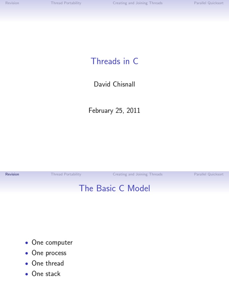 Threads in C: David Chisnall | PDF | Thread (Computing) | Parallel Computing