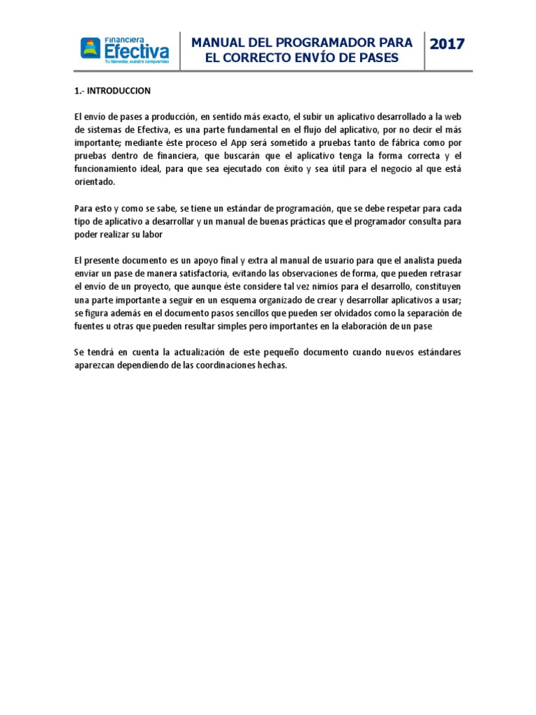 Manual Del Programador para Correcto Envío de Pases | PDF | Archivo de computadora | Aplicación ...