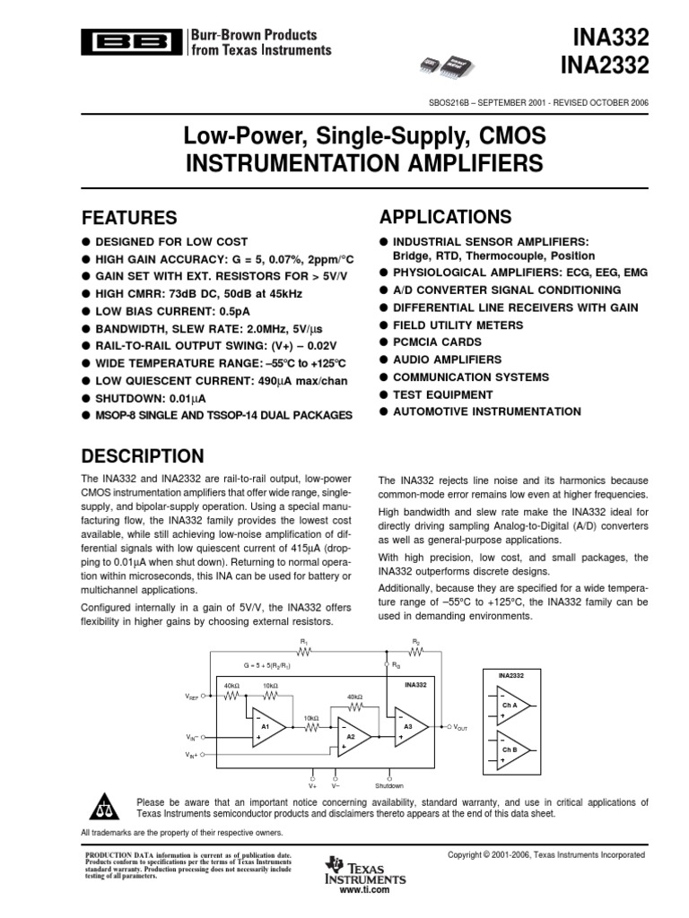 Ina 332 | PDF | Amplifier | Analog To Digital Converter