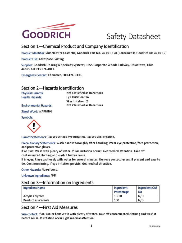 Goodrich Shine Master MSDS | Personal Protective Equipment | Decomposition