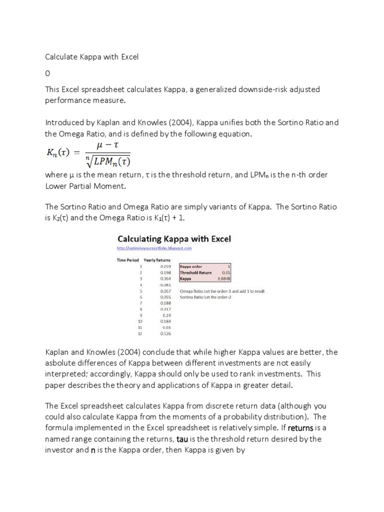 Calculate Kappa With Excel | PDF | Microsoft Excel | Spreadsheet