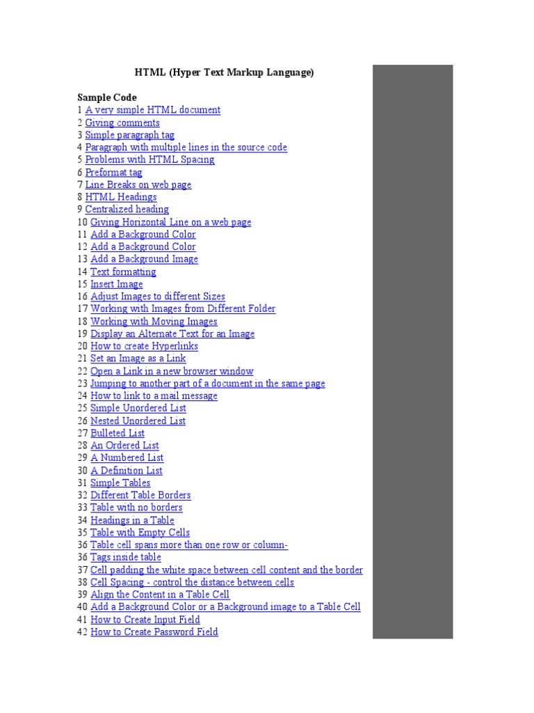 HTML (Hyper Text Markup Language) Sample Code | Download Free PDF ...
