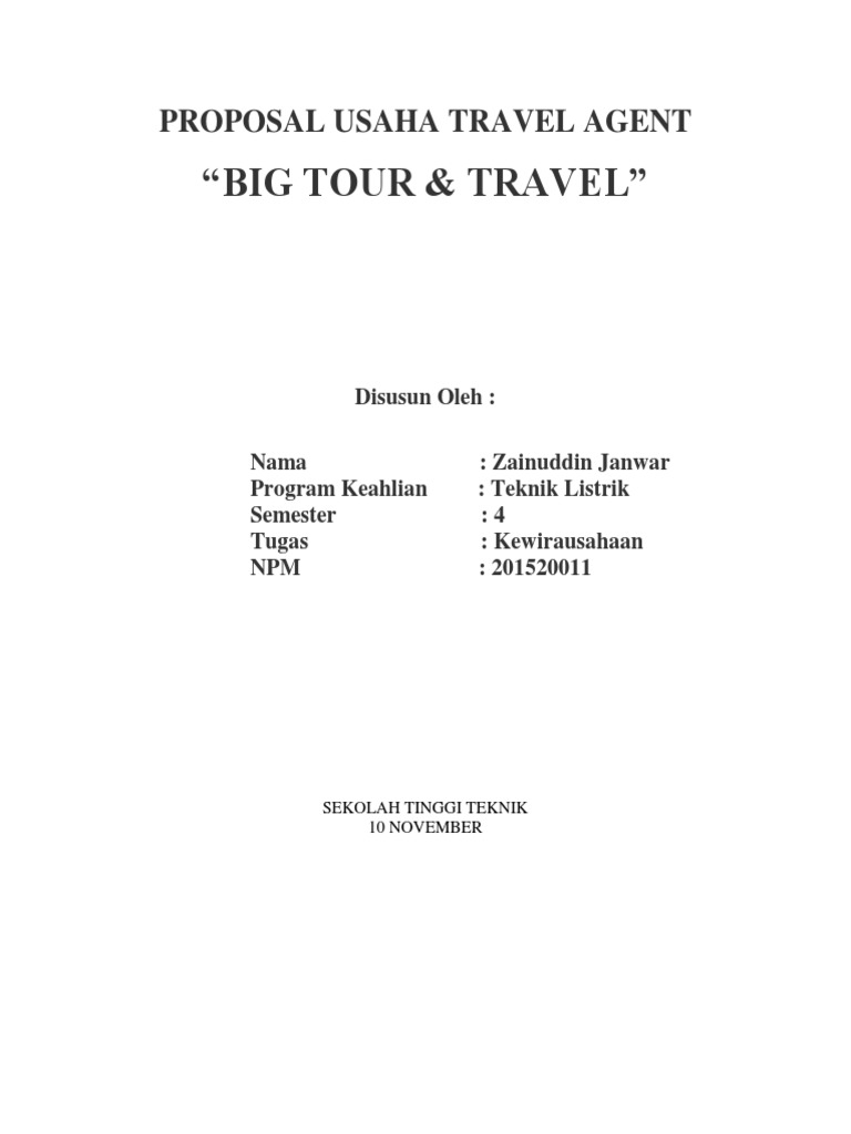 Proposal Usaha Travel Agent Big Tour | PDF