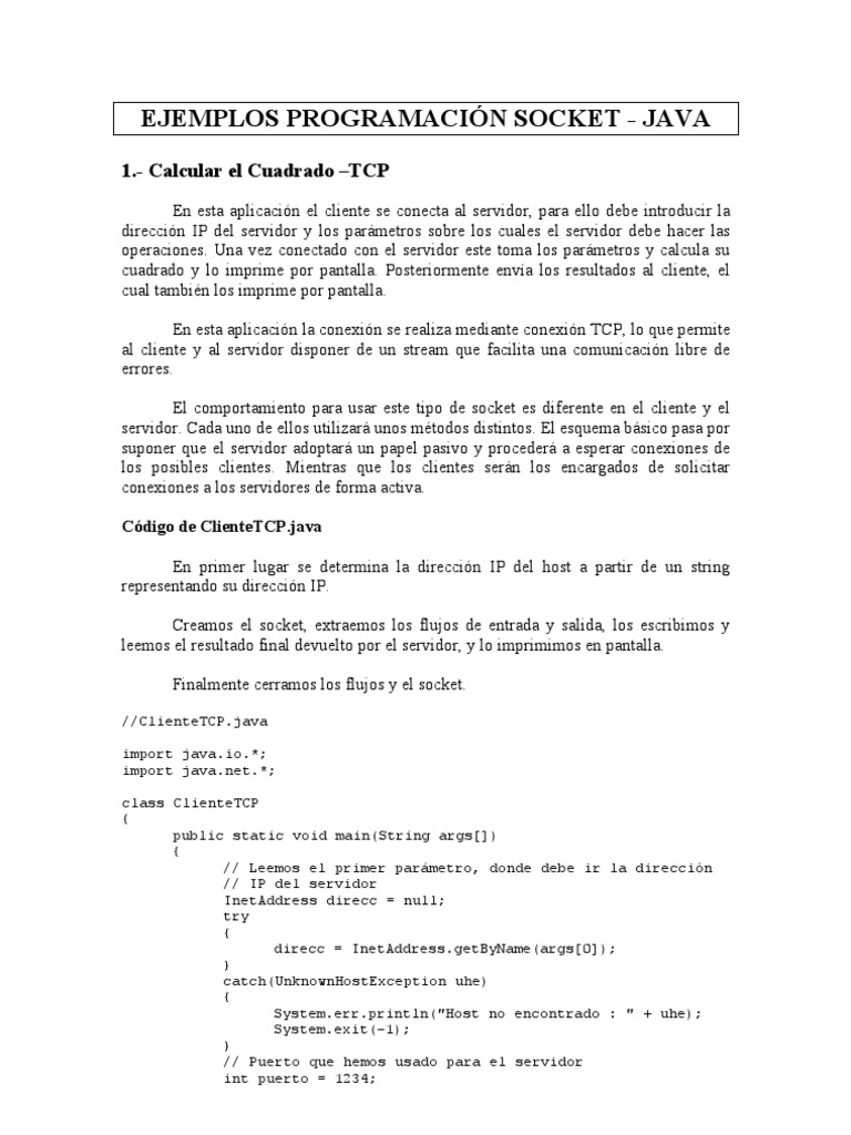 Ejemplos Programacion Socket | PDF | Protocolos de internet | Zócalo de red