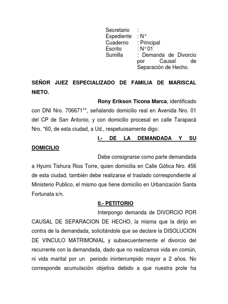 Modelos Civil | PDF | Divorcio | Matrimonio