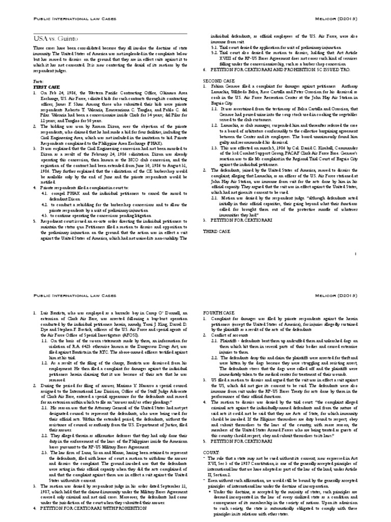 USA vs. Guinto: Public International Law Cases Melicor (D2019) | PDF | Extradition | Sovereign ...