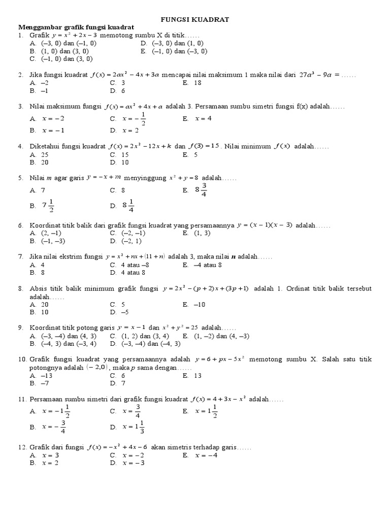 Modul Fungsi Kuadrat Lengkap | PDF