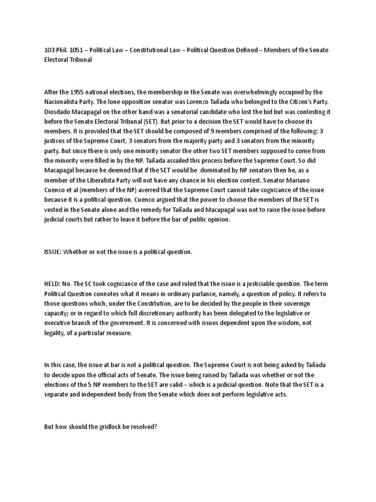 Political Question Defined by SC | PDF | Supreme Courts | United States ...