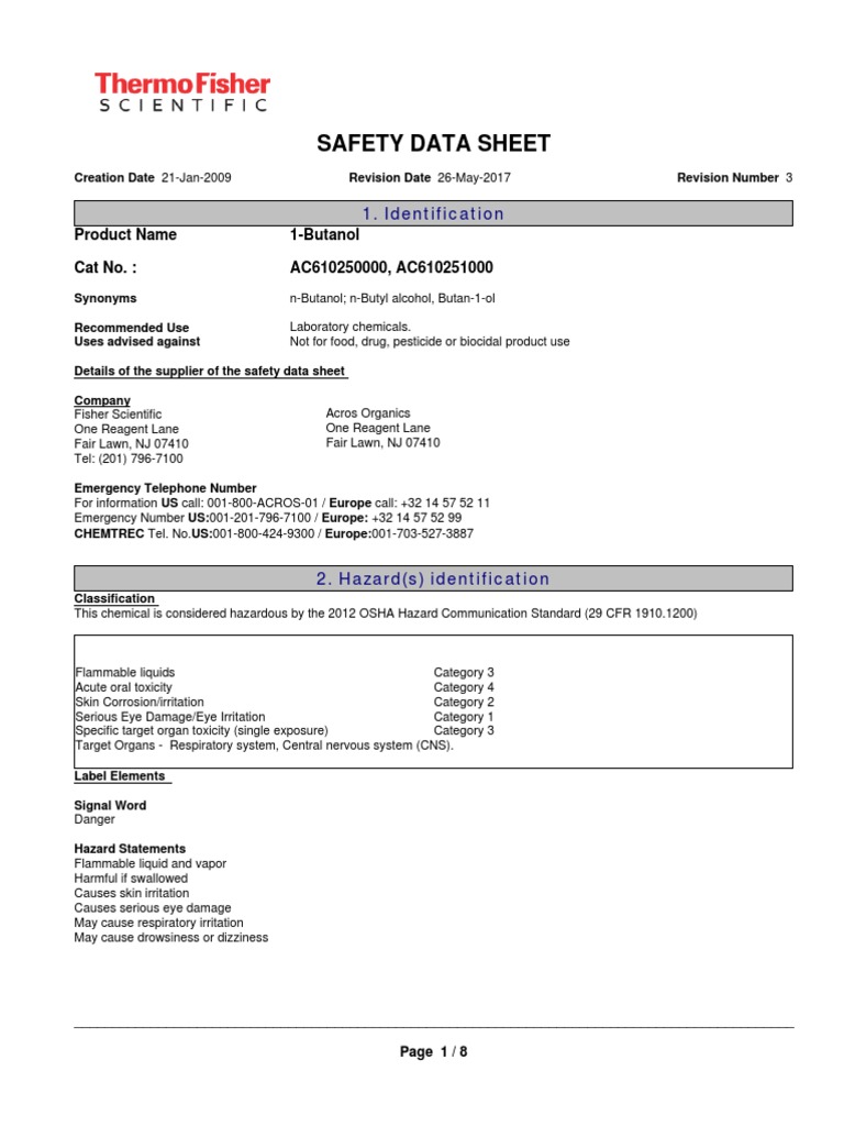 1-Butanol Anhyd PDF | PDF | Carbon Dioxide | Dangerous Goods