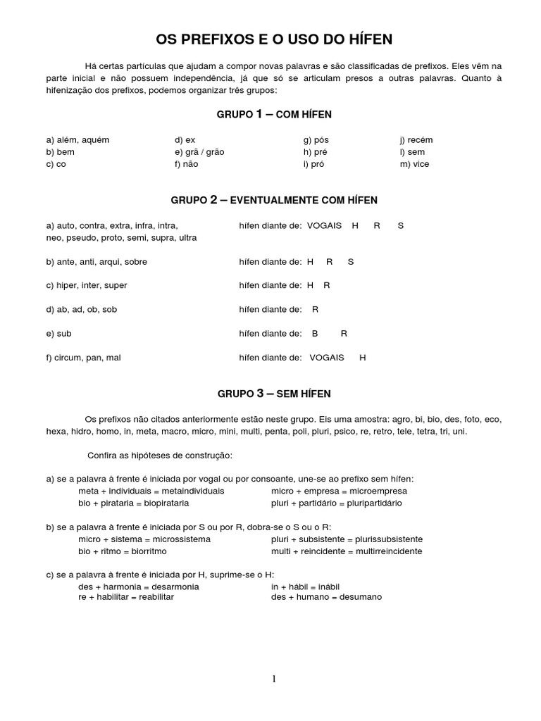Os Prefixos e o Uso Do Hifen | PDF | Pontuação | Símbolos tipográficos