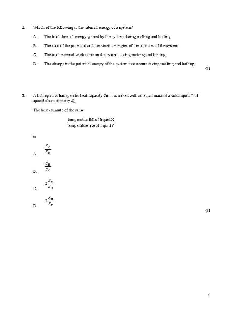 Thermodynamics Multiple Choice Quiz | PDF | Temperature | Entropy