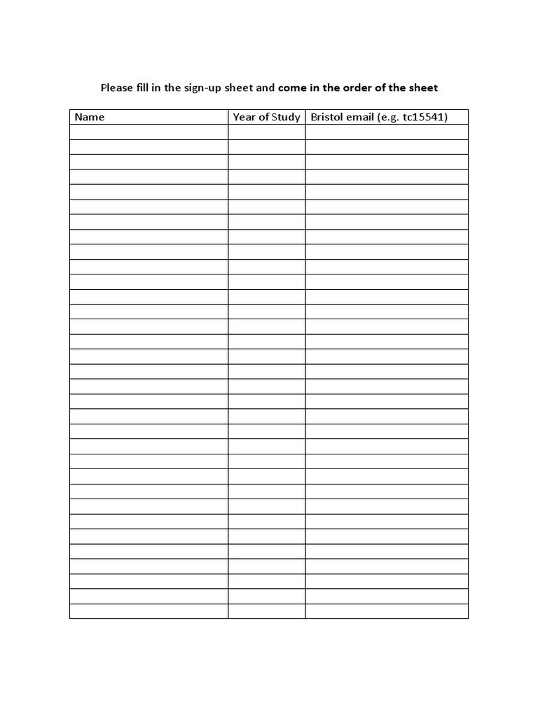 Sign-Up Sheet Instructions | PDF