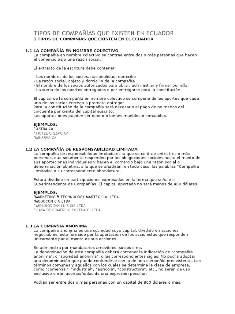 Tipos de Compañías en Ecuador | PDF | Economias | Gobierno