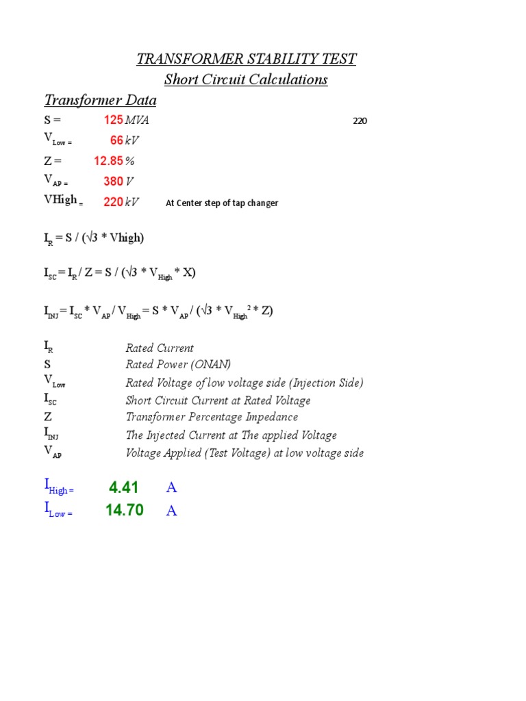Transformer Stability Test Calculations | PDF