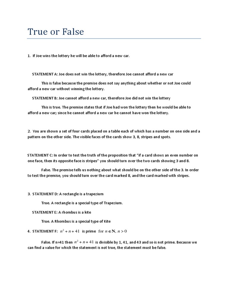 True or False | PDF