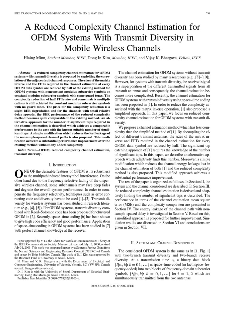 A Reduced Complexity Channel Estimation For OFDM Systems With Transmit ...