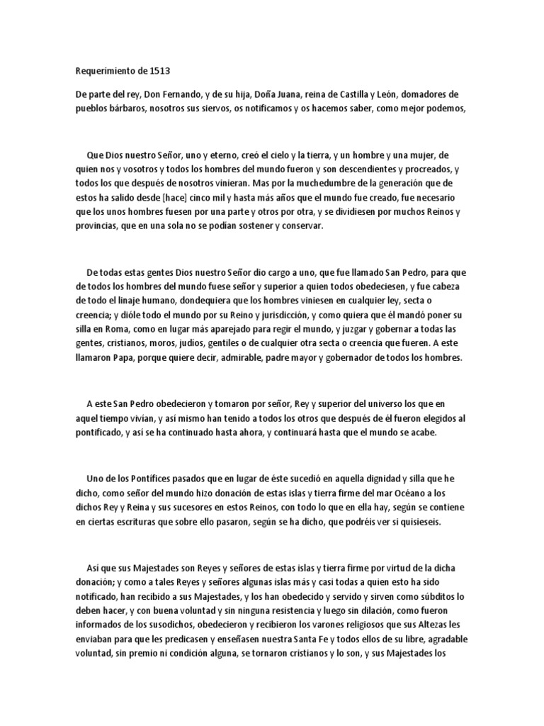 Requerimiento 1513 y 1556 | PDF | Papa | Monarca