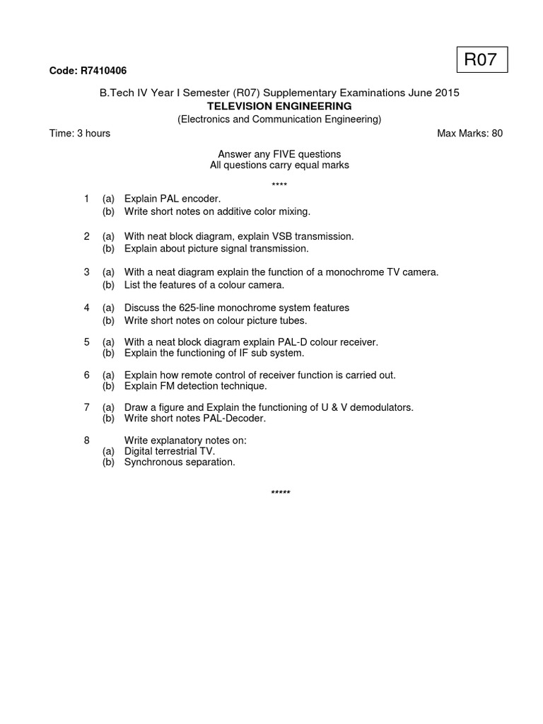 R7410406 Television Engineering | PDF