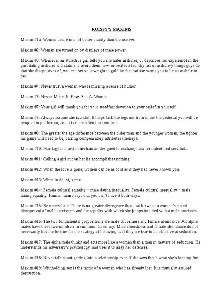 Roissy Maxims | PDF | Narcissism | Seduction