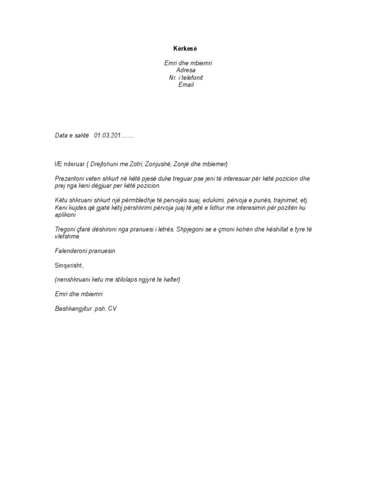 Si Te Shkruhet Nje Kërkesë Për Punësim | PDF