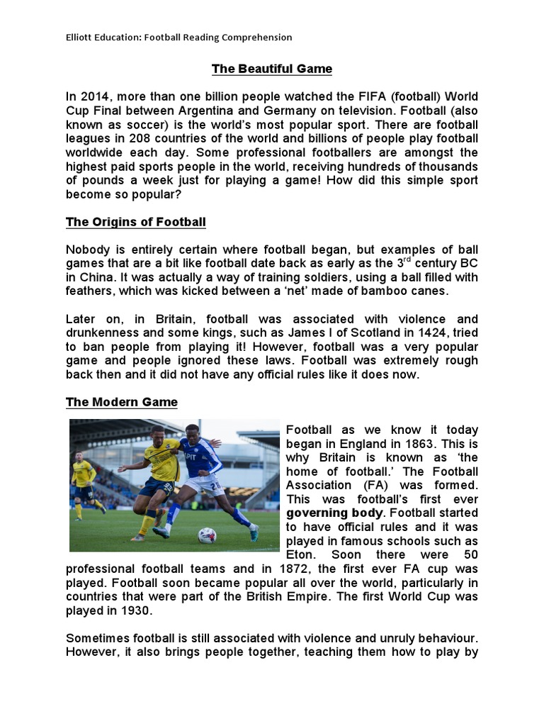 Upper Ks2 Football Reading Comprehension | Association Football | Team ...