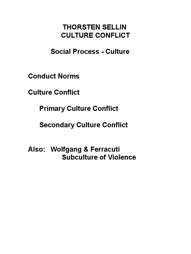 Thorsten Sellin Culture Conflict Social Process - Culture | PDF