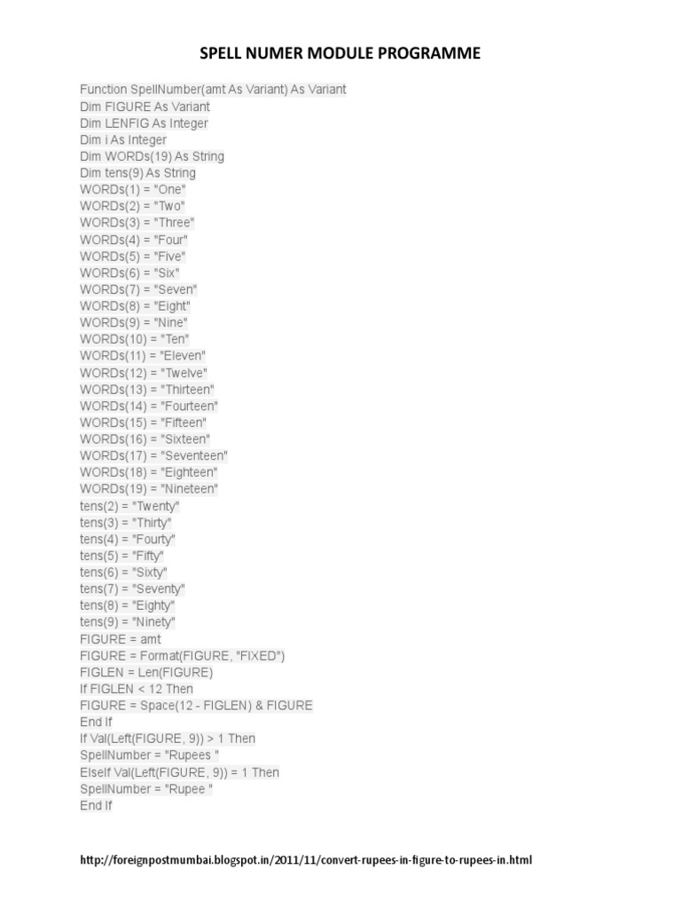 Converting Numeric Amounts to Words: A VBA Module for Spelling Out ...