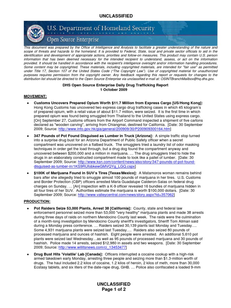 DHS Drug Trafficking Report 2009-10-01 | PDF | Illegal Drug Trade ...