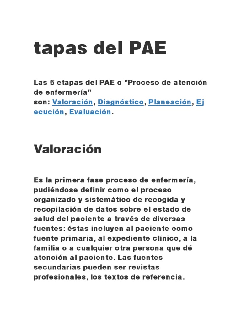 ETapas Del PAE | Descargar gratis PDF | Enfermería | Diagnostico medico