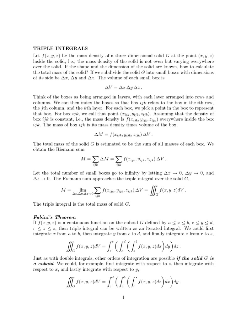 Triple Integrals: Fubini's Theorem | PDF | Integral | Physical Quantities