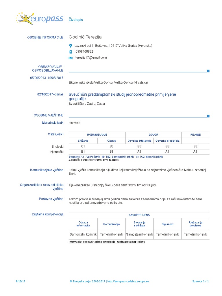 CV Europass 20171108 Godinić HR | PDF