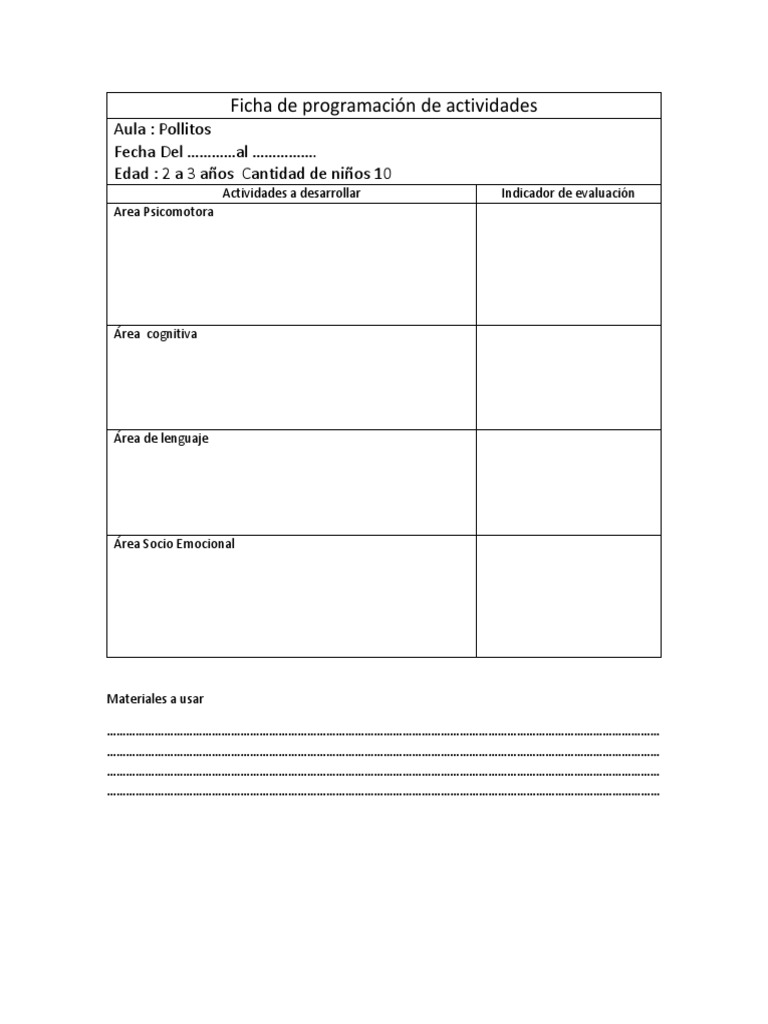 Ficha de E T Programación de Actividades | PDF | Ocio | Sicología