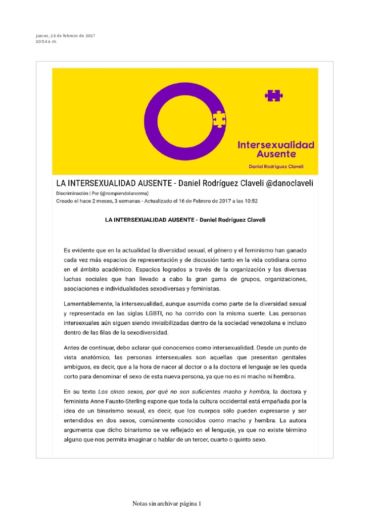 La Intersexualidad Ausente Por Dano Claveli | PDF