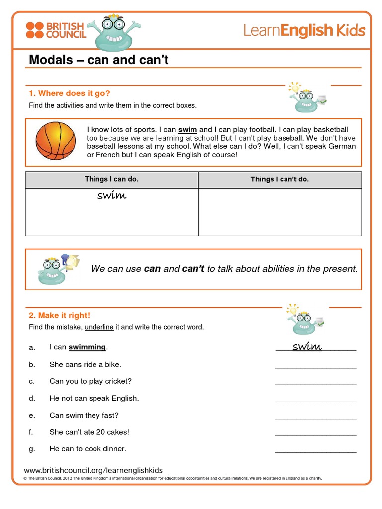 Grammar Games Modals Can and Cant Worksheet | PDF | Language Arts ...