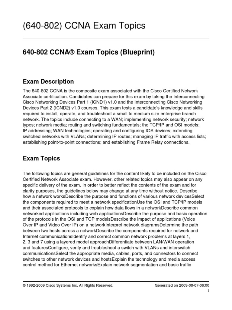 640-802 CCNA® Exam Topics (Blueprint) | PDF | Cisco Certifications ...