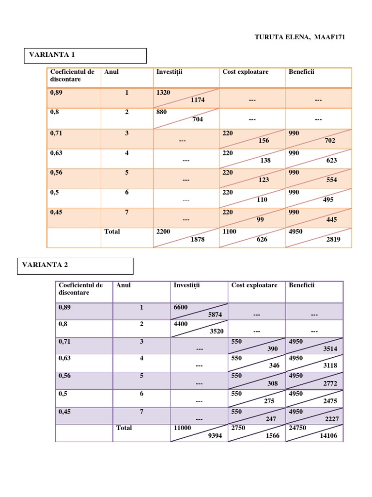 LUCRU INDIVIDUAL Coeficientul de Discontare TABEL | PDF