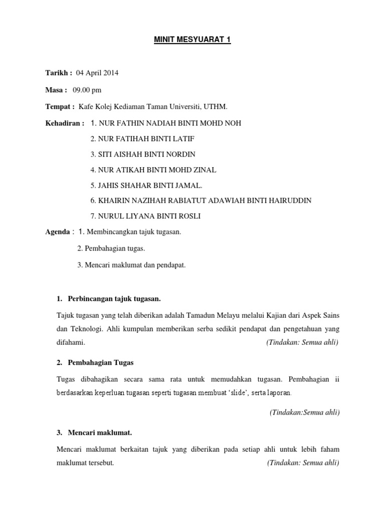 Contoh Minit Mesyuarat | PDF