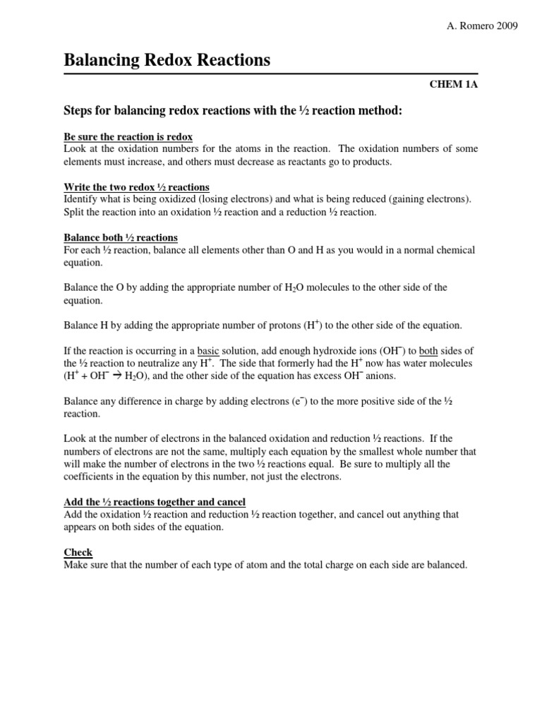 Steps For Balancing Redox Reactions With The Reaction Method | PDF ...