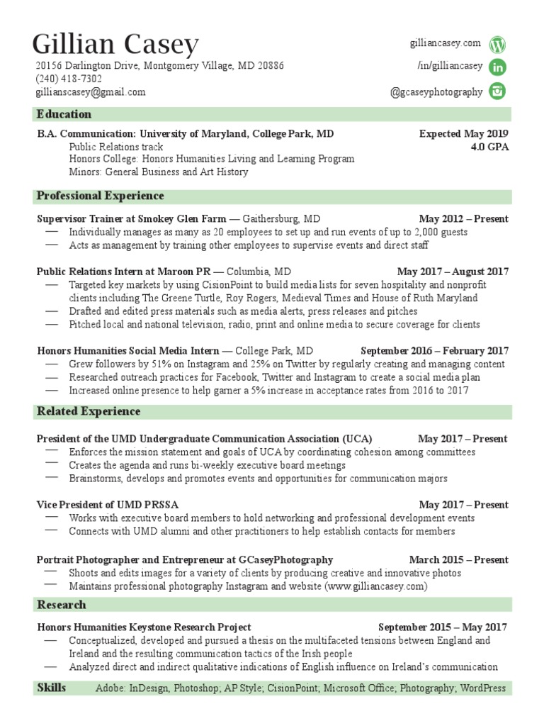Gillian Casey Resume | PDF | Public Relations | Social Media