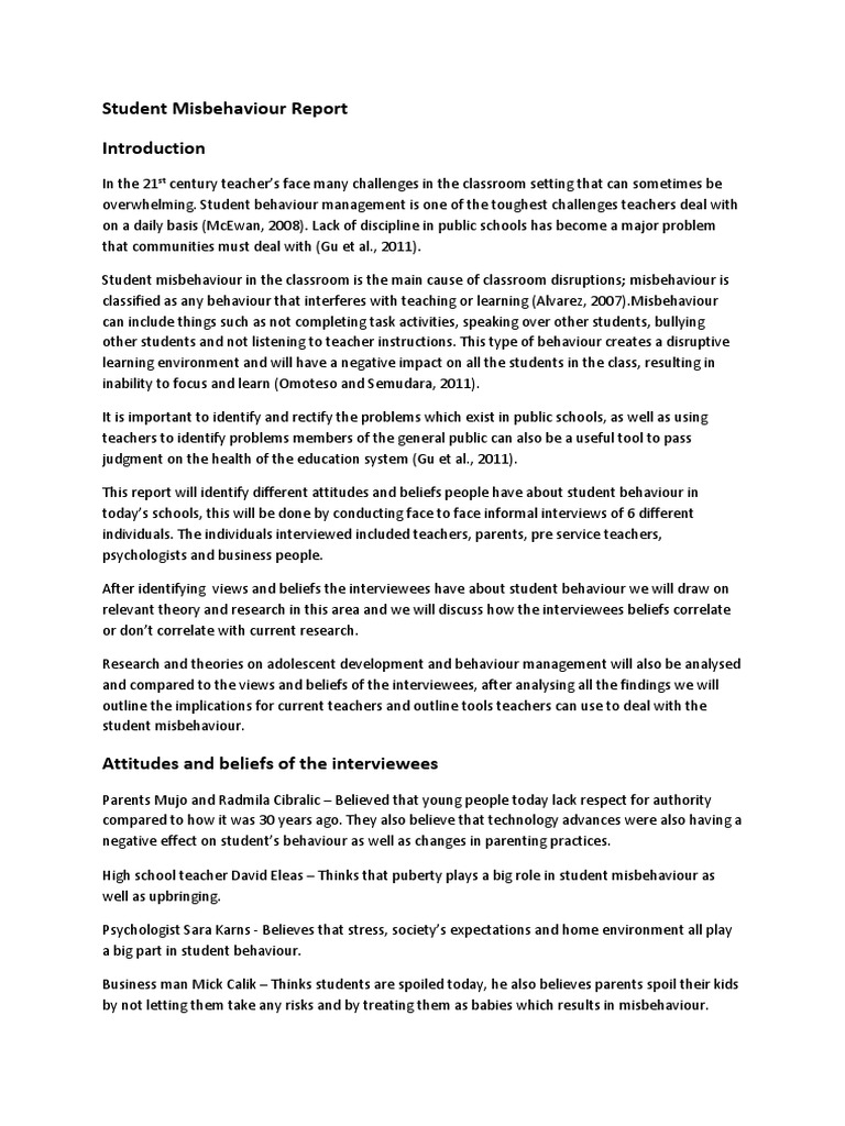 Student Miss Behaviour Report | PDF | Adolescence | Parenting