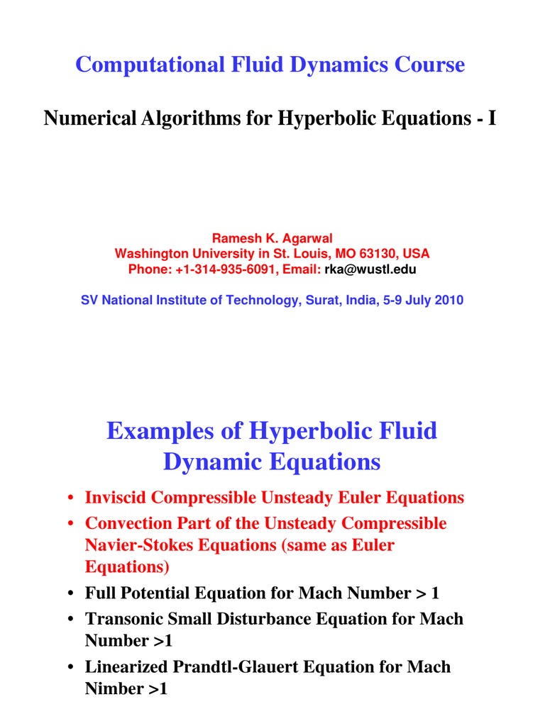Computational Fluid Dynamics Course: Numerical Algorithms For Hyperbolic Equations - I | PDF ...