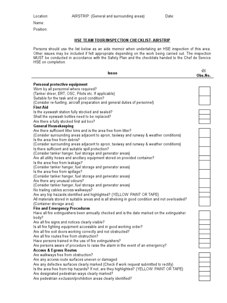 Hse TT Checklist Airstrip | PDF | Aerial Refueling | Firefighting